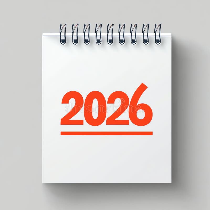 Year 2026 Calendar Page on White Spiral Notebook for Modern Designs ...