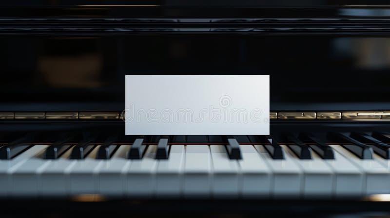 White Blank Card on a Grand Piano Keyboard with Focused Reflection ...