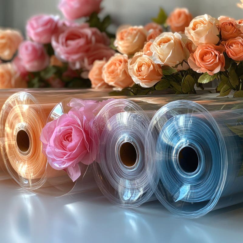 Clear Cellophane Roll for Elegant Rose Flower Packaging Stock Photo ...
