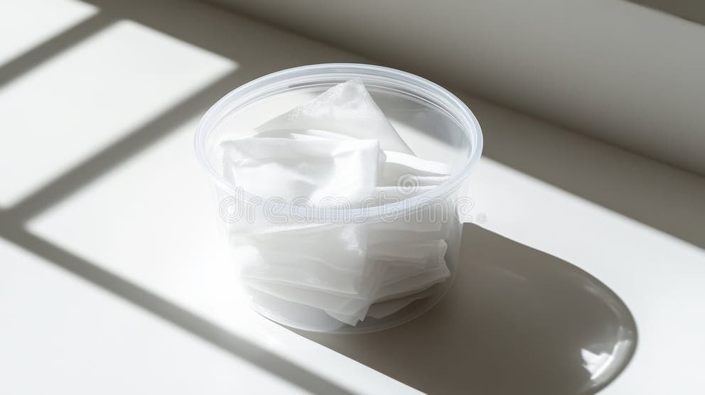 A Clear Plastic Container Filled with White Tissues. Soft and Clean ...