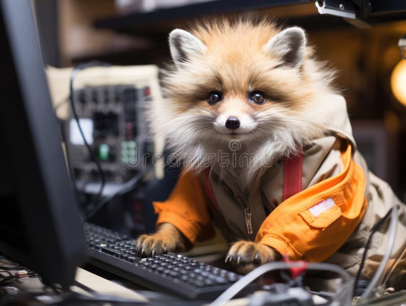 Fox Computer Engineer with Mini Keyboard Stock Illustration ...