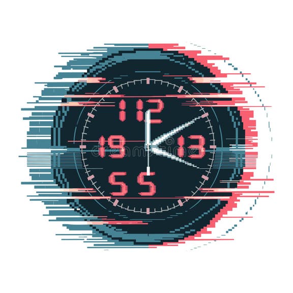 A Clock with a Pixelated, Glitchy Appearance, Blending Digital and ...