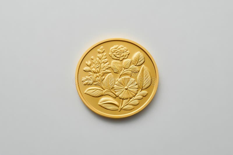 The Image Features a Close-up of a Gold Coin with a Shiny Finish on a ...