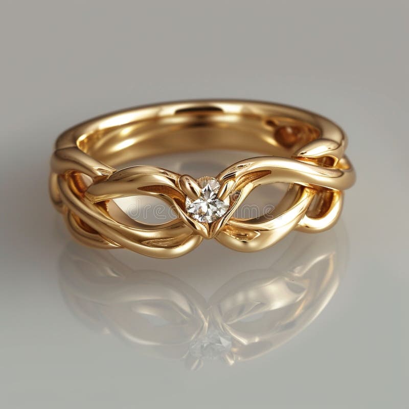 Gold Intertwined Band Diamond Engagement Ring Stock Illustration ...