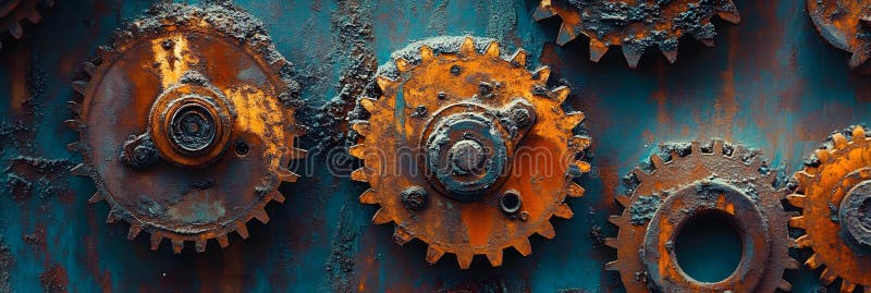 Rusty Gears on Weathered Surface Stock Illustration - Illustration of ...