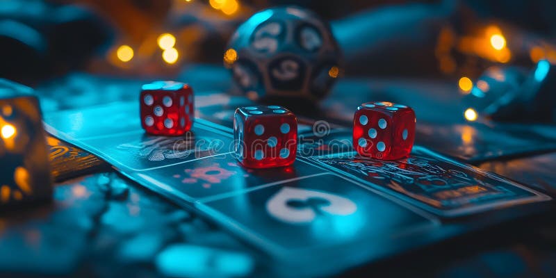 Game Board and Dice Arrangement in Dim Lighting Stock Illustration - Illustration of game ...