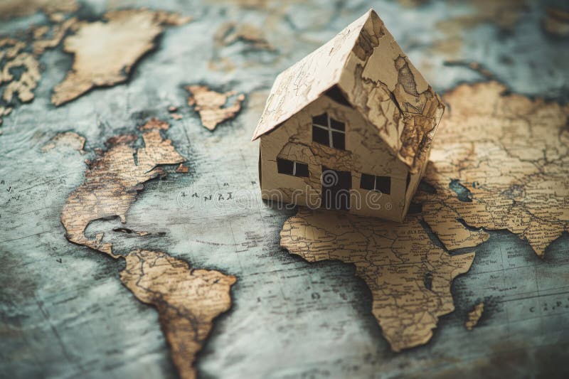 Torn Paper House on World Map Stock Illustration - Illustration of ...