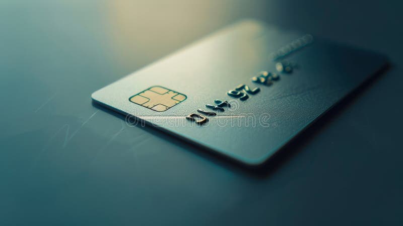 Close-up View of a Blue Credit Card on a Reflective Surface with ...