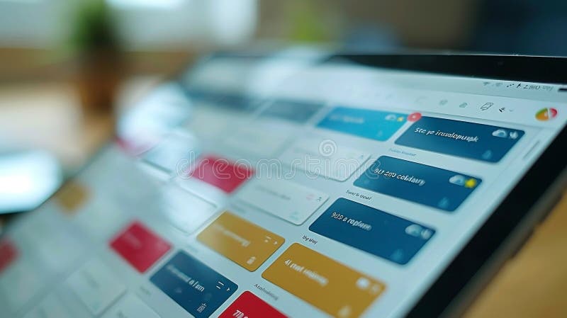 Closeup of Digital Maintenance Calendar on Tablet with Alerts and ...
