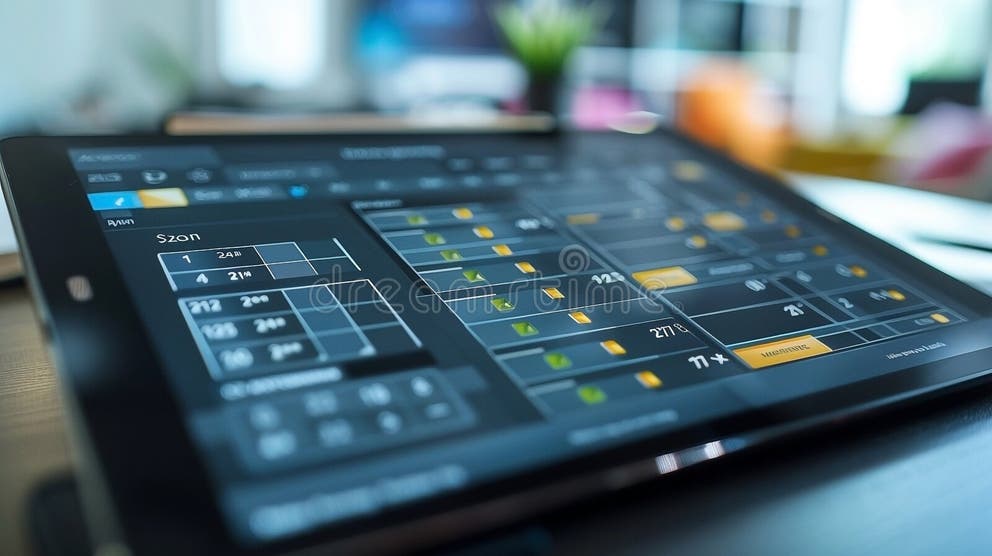 Closeup of Digital Maintenance Calendar on Tablet with Alerts and ...