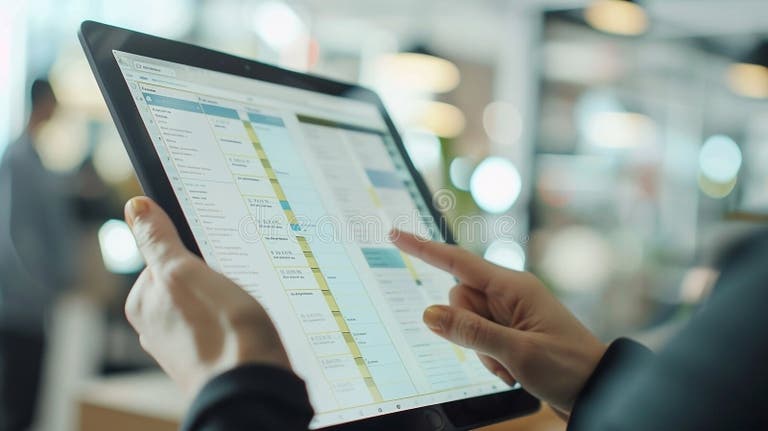 Closeup of Digital Maintenance Calendar on Tablet with Alerts and ...