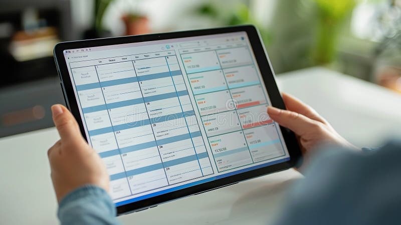 Closeup of Digital Maintenance Calendar on Tablet with Alerts and ...