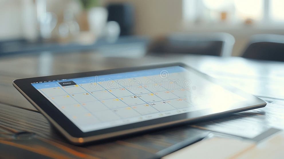 Closeup of Digital Maintenance Calendar on Tablet with Alerts and ...