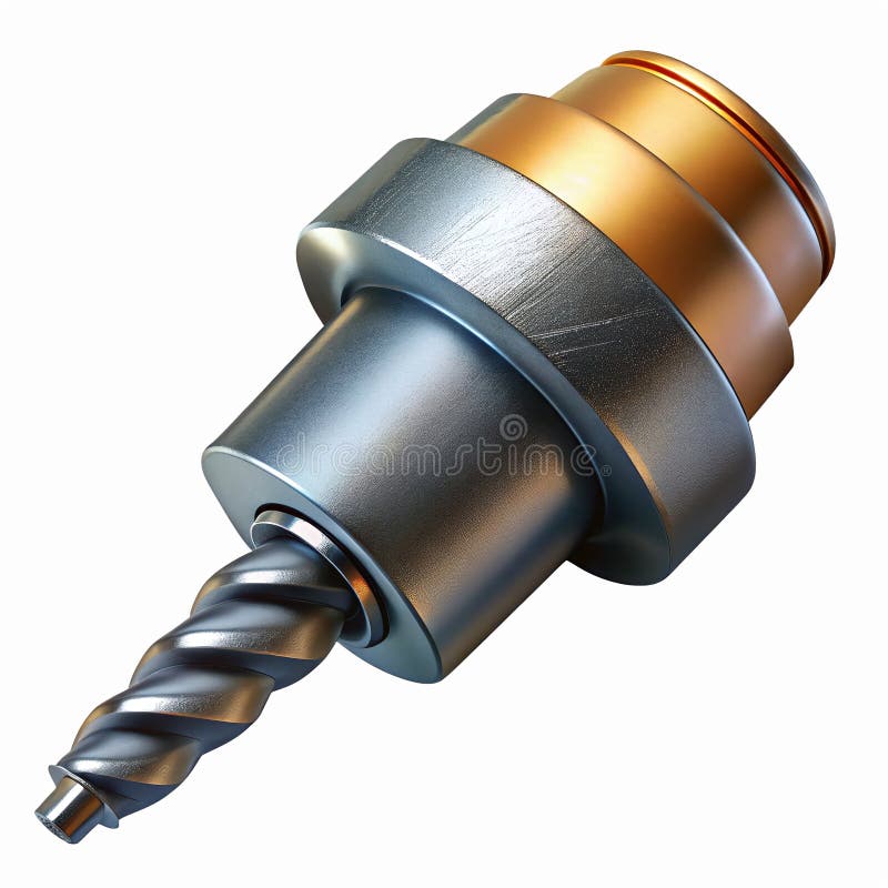 Metallic Drill Bit Close Up with Silver and Gold Cylindrical Chuck for ...