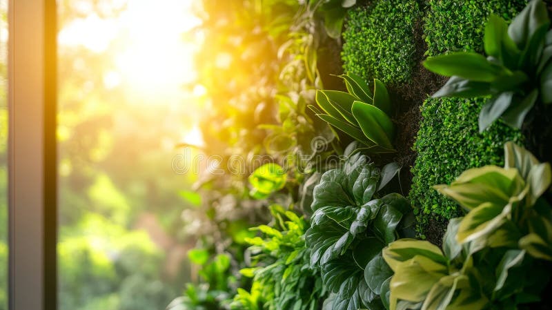 The Image Features a Close-up View of a Vertical Garden, Set Against a ...