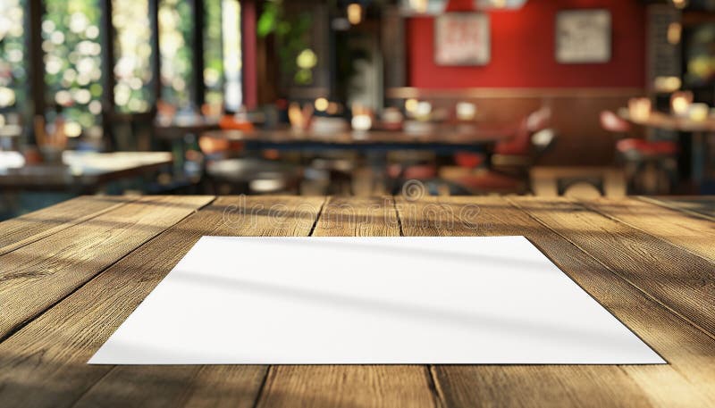 Empty Wooden Table with White Paper in a Restaurant Stock Illustration ...