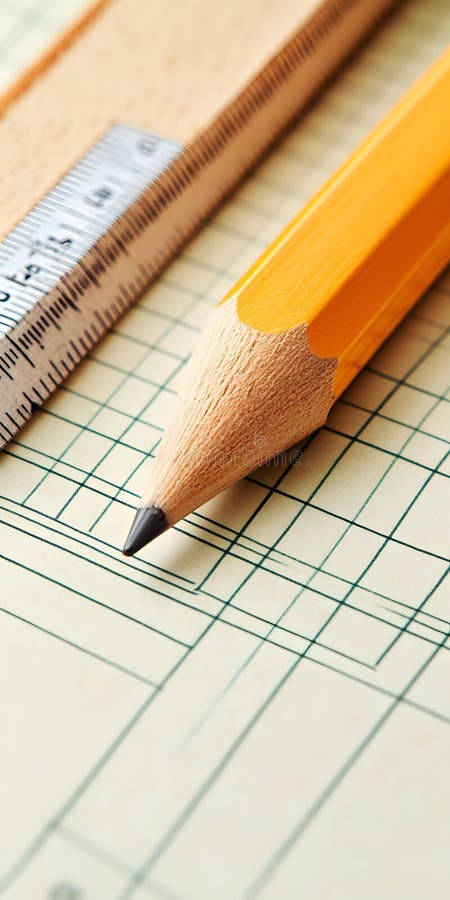 Pencil and Ruler on Grid Paper Stock Illustration - Illustration of ...