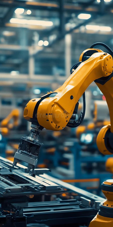 Close-up of Yellow Robotic Arm in Industrial Setting Stock Illustration ...