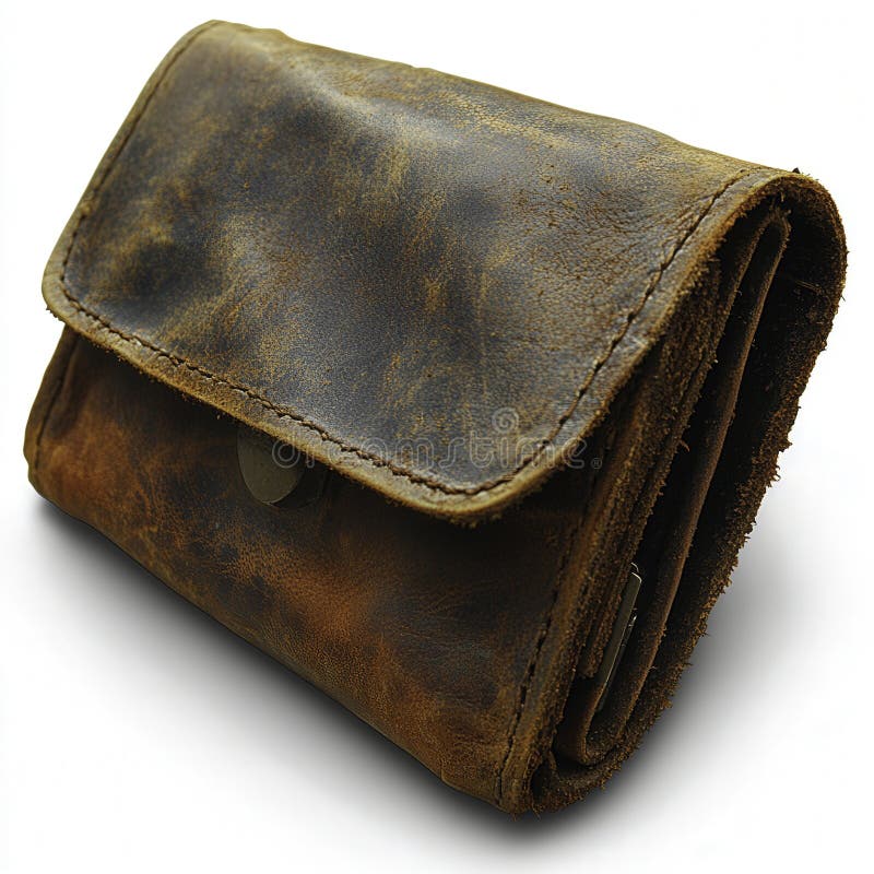 Distressed Brown Leather Trifold Wallet with Snap Closure, Rustic Style ...