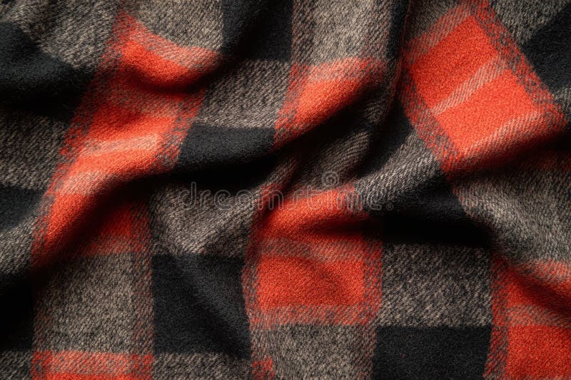 Closeup of Red and Black Plaid Wool Fabric with Subtle Beige Texture ...