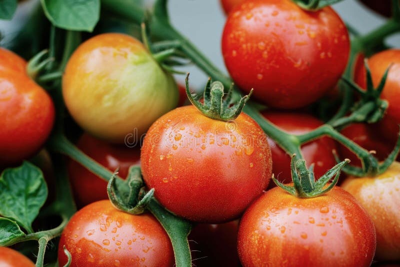 The Image Features a Cluster of Red Tomatoes on the Vine Stock ...