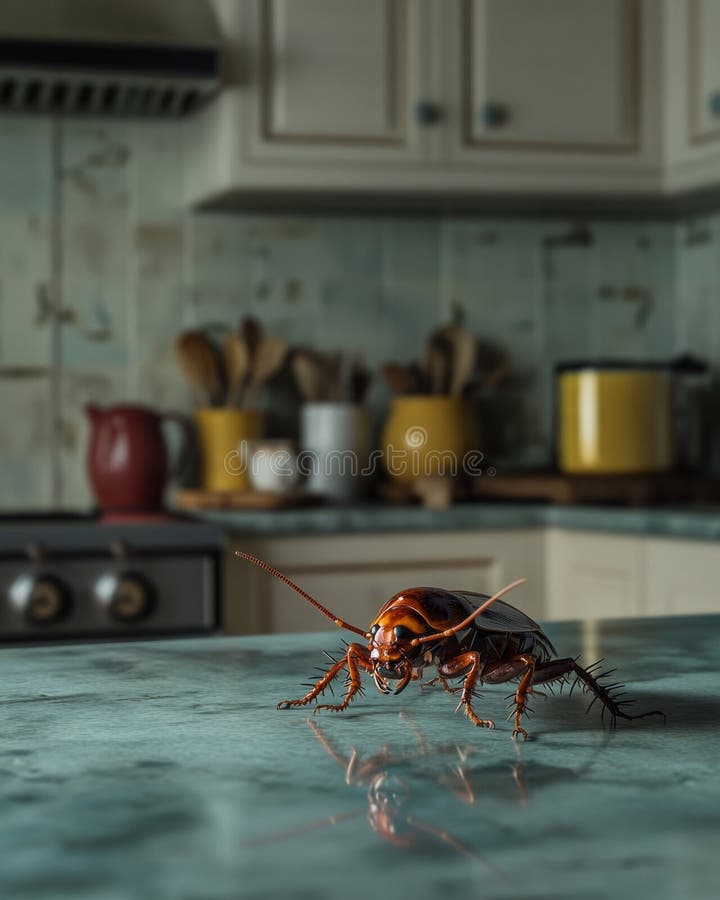 A Close-up View of a Cockroach in a Kitchen Setting. this Image ...