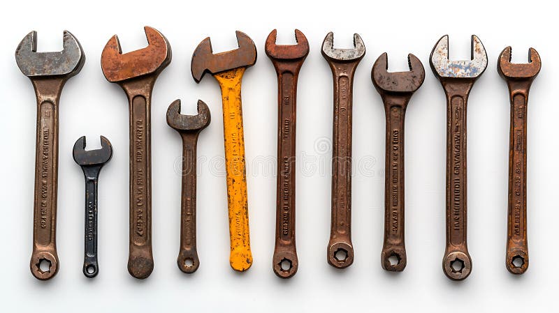 Collection of Adjustable Wrenches on White Background Stock ...
