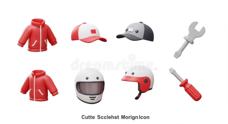 Cute 3D Icon Set stock illustration. Illustration of helmet - 375955216