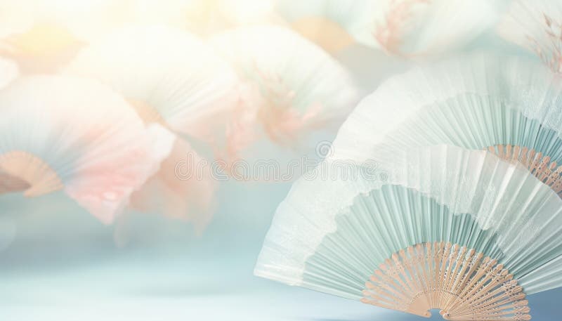 Elegant Pastel Hand Fans on Soft Blue Background, AI Generated Stock ...