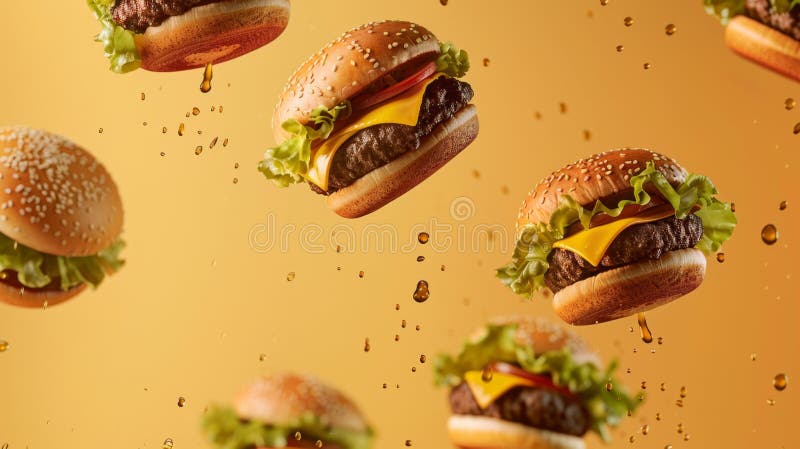 Floating Burgers with Dripping Sauce - Generative AI Stock Image ...