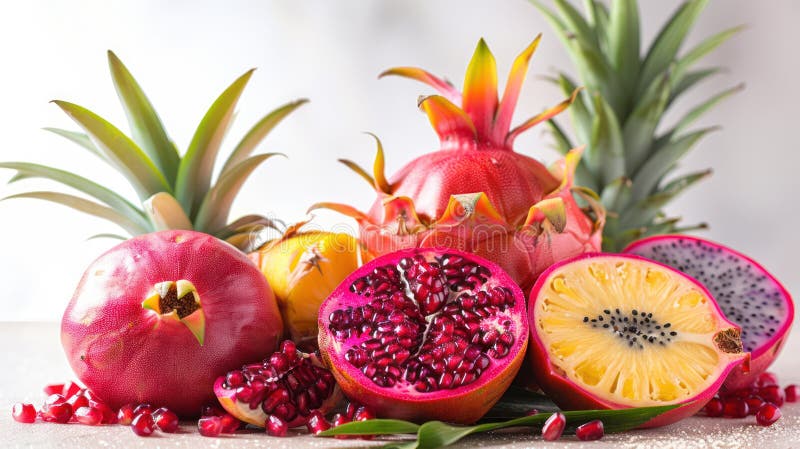 Organic Fruit Collection: Pomegranate, Pineapple, and Dragon Fruit ...