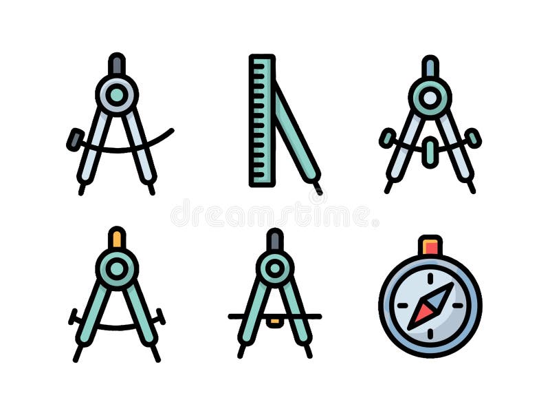 Drawing Compass Ruler Set Geometry Measurement Tools Stock Vector ...