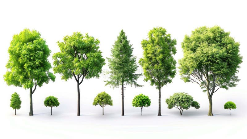 Green Tree Collection: Various Species Isolated on White Background ...