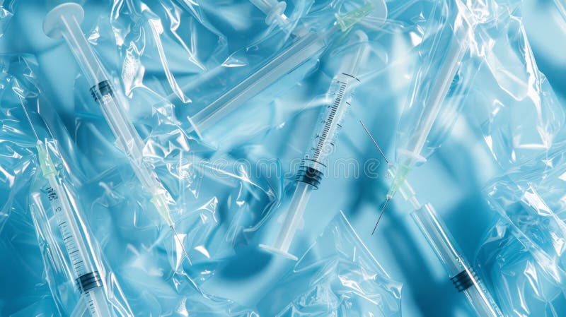 Medical Syringes on Plastic Wrapping, Generative AI Stock Image - Image ...