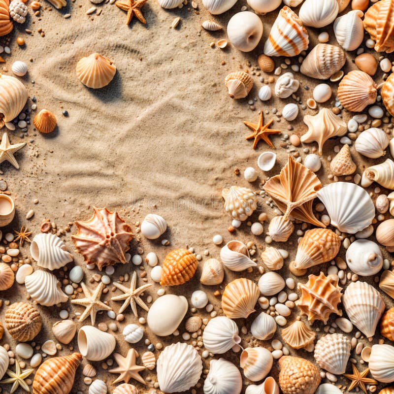 This Image Features a Collection of Seashells Scattered Across Soft ...