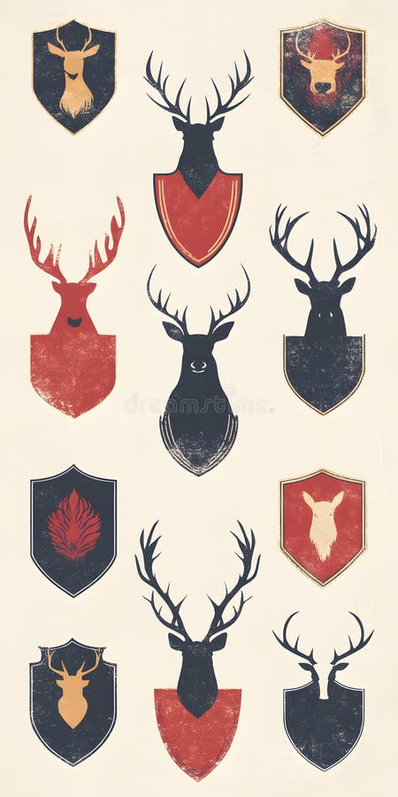 Collection of Deer Head Shields Stock Illustration - Illustration of ...