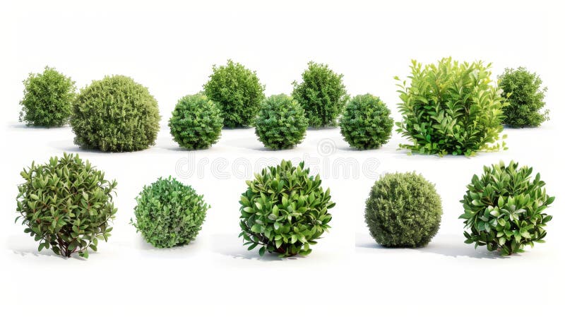 Various Types of Green Bushes Isolated on White Background, Generative ...