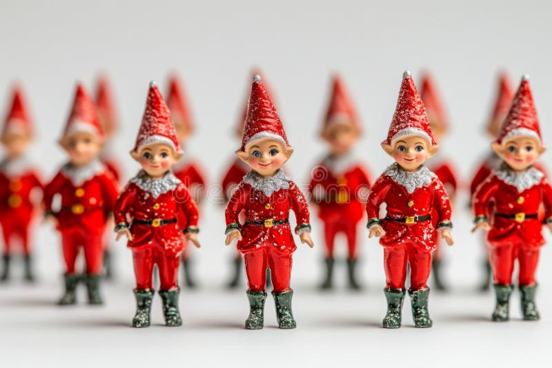 A Charming Lineup of Festive Elves in Vibrant Red Outfits Creates a ...