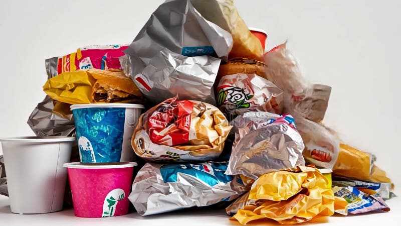 A Vibrant Pile of Fast Food Trash Sits Against a Minimal Backdrop. the ...