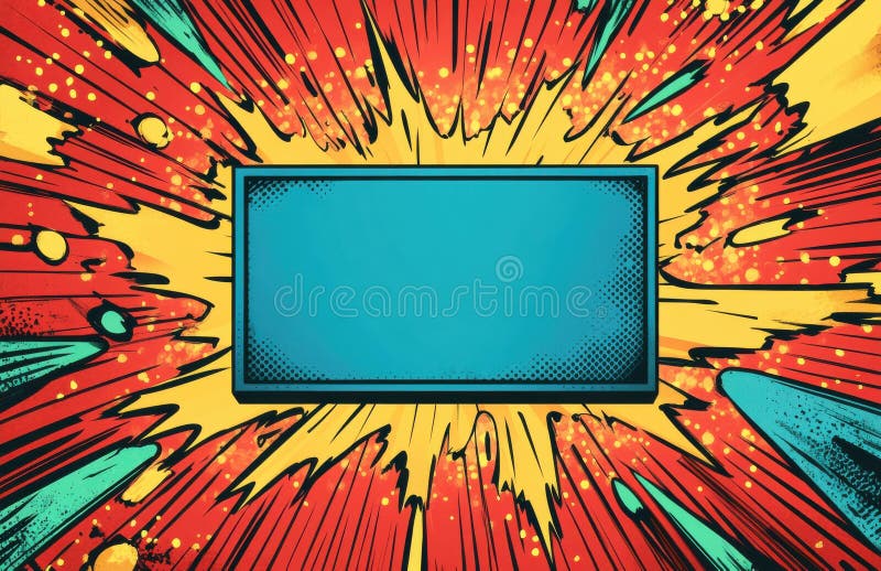 Vibrant Comic Book Style Explosion with a Blank Blue Rectangle in the ...