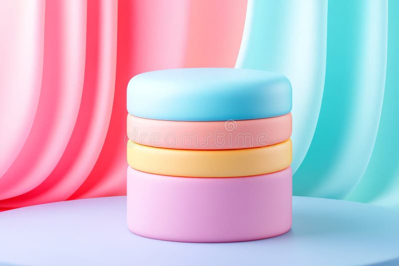 Colorful Round Stacked Cylinders on a Soft Pastel Background with ...