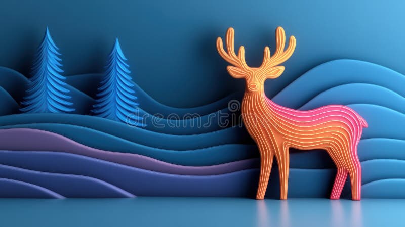 Stylized Deer in Vibrant Colors Stands Against a Backdrop of Abstract ...