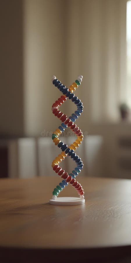 Colorful DNA Double Helix Structure on Wooden Surface Stock ...