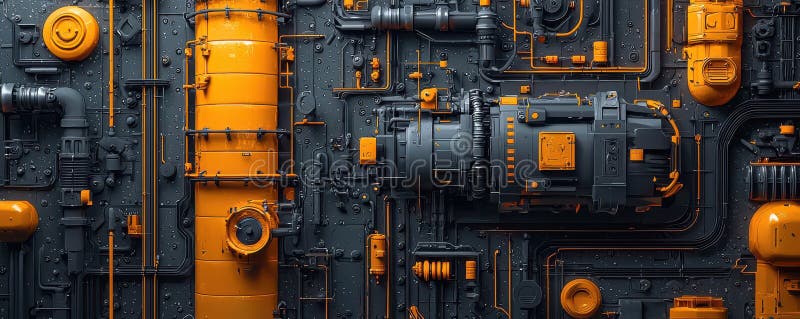 Dark Gray and Orange Abstract Industrial Design with Intricate Piping ...