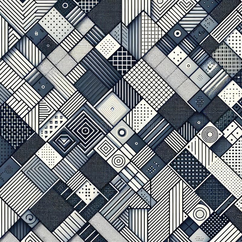 Abstract Geometric Pattern with Monochrome Textures, AI Generated Stock ...