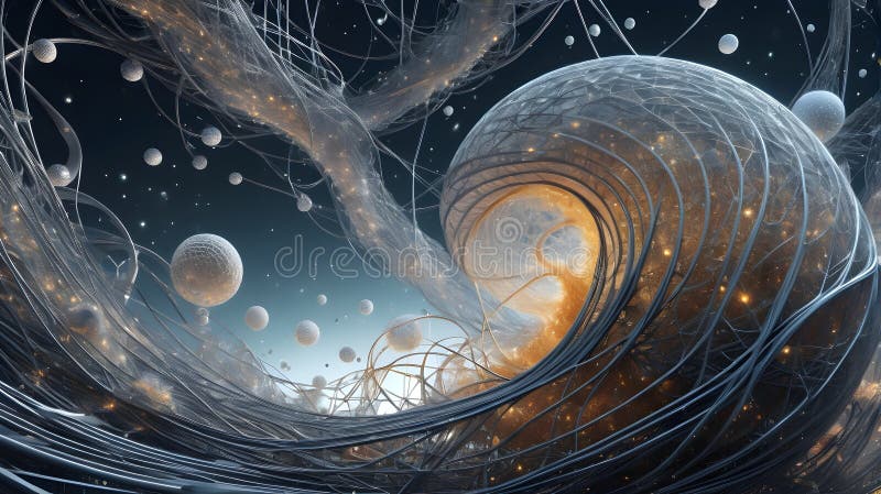 Futuristic Spheres and Luminous Fibers in Cosmic Space Stock Photo ...