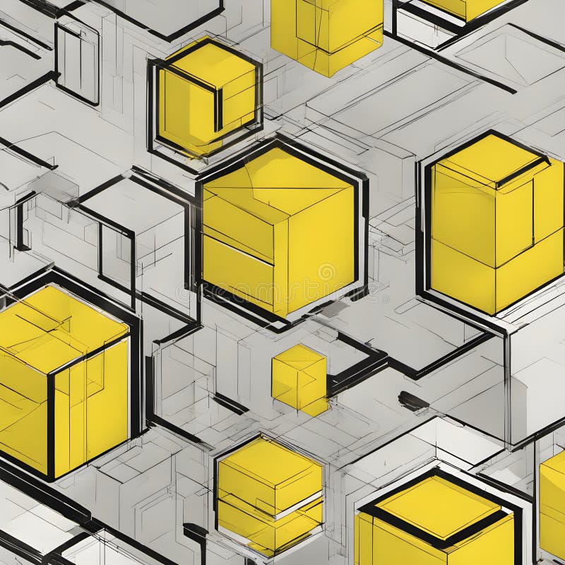 Abstract Geometric Cubes in Yellow and Grey Design Stock Image - Image ...