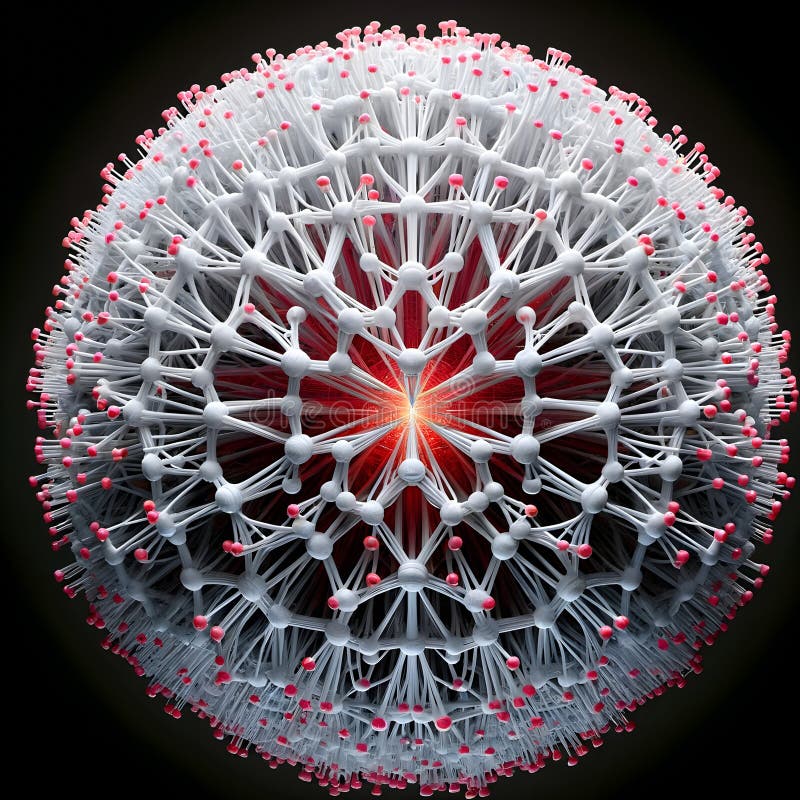 3D Molecular Model with Pink Tips and Radiant Red Core Stock Photo ...