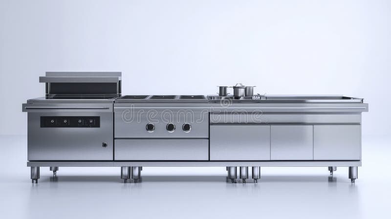Professional Stainless Steel Kitchen Equipment Setup Stock Illustration ...