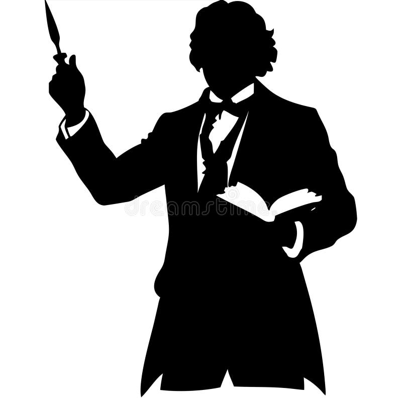 Conductor Silhouette Holding Baton and Open Book Vector for Music Art ...